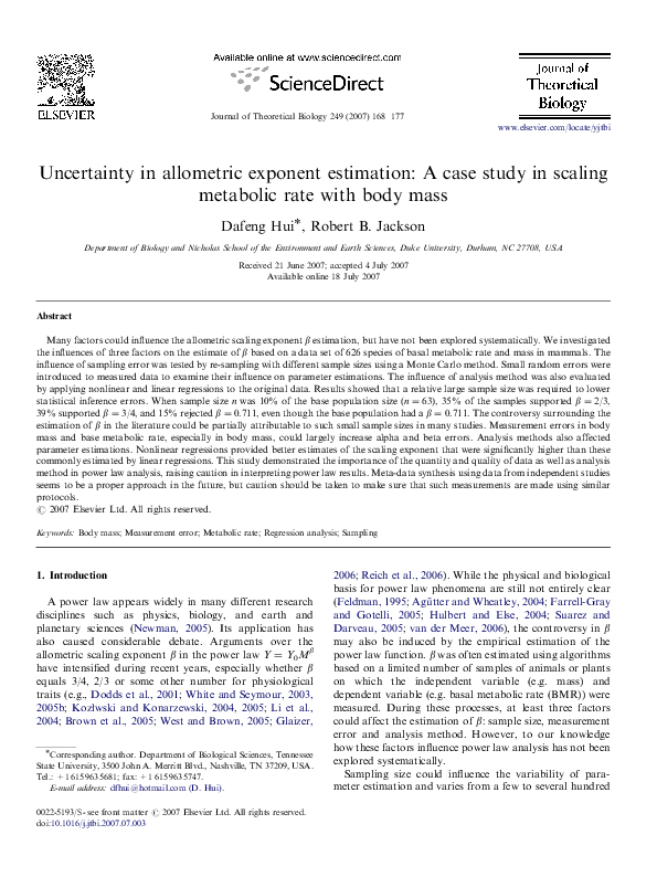 (PDF) Uncertainty in allometric exponent estimation: A case study in ...