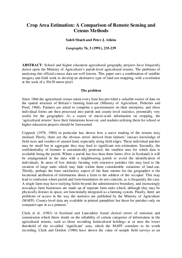 (PDF) Crop area estimation: a comparison of remote sensing and census ...