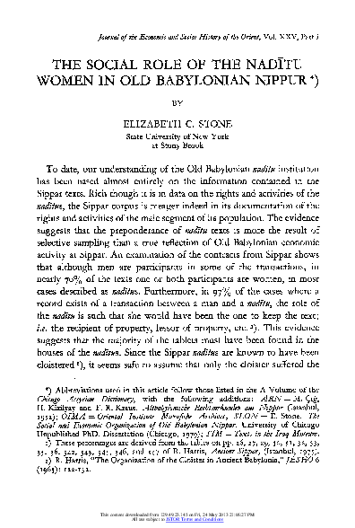 (PDF) Elizabeth C. Stone, "The Social Role of the Nadītu Women of ...