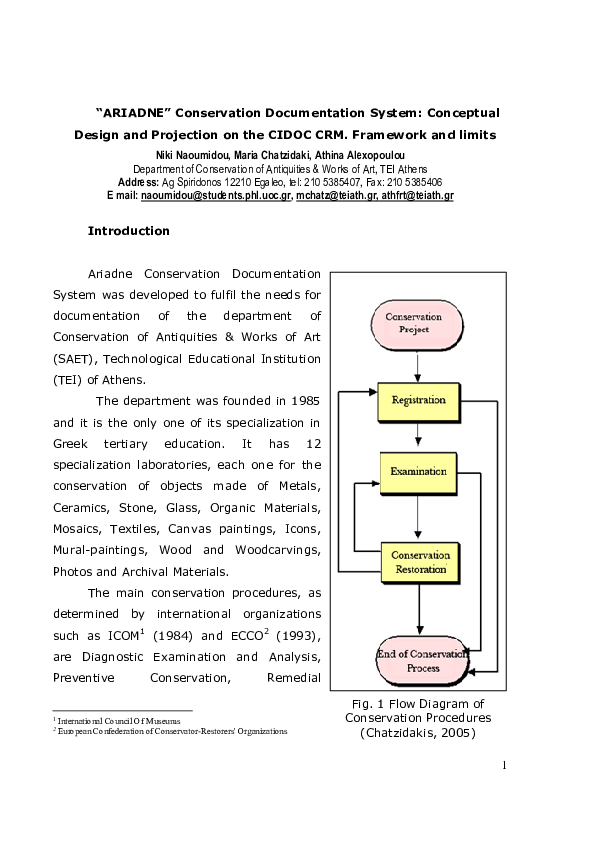 "ARIADNE" Conservation Documentation System: Conceptual Design and Projection on the CIDOC CRM ...