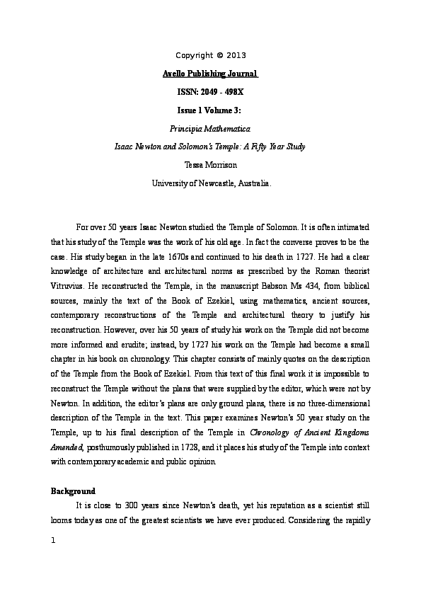 (DOC) Isaac Newton and Solomon’s Temple: a fifty year study