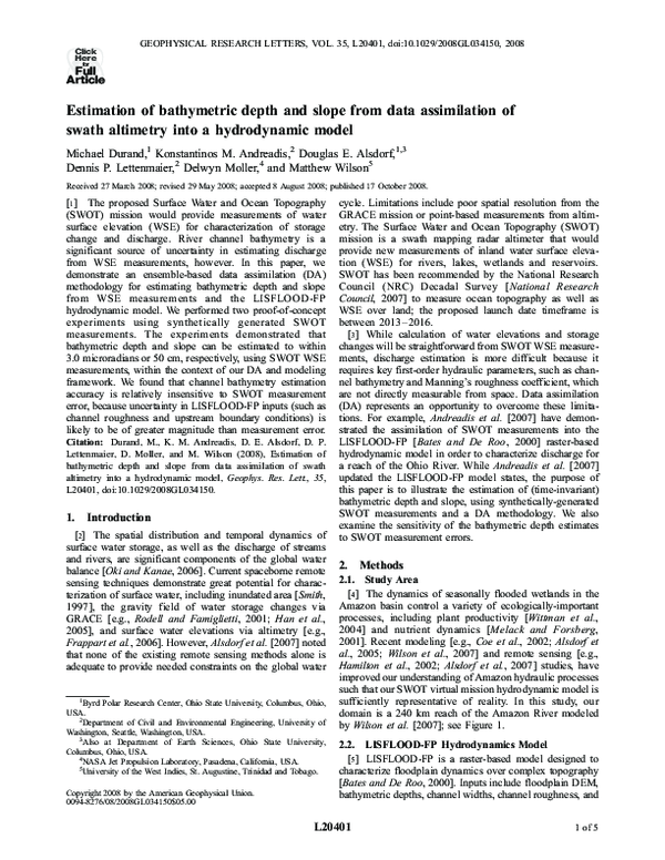 (PDF) Estimation of bathymetric depth and slope from data assimilation of swath altimetry into a ...