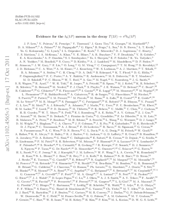 (PDF) Evidence for the h_b(1P) meson in the decay Upsilon(3S) --> pi0 h ...