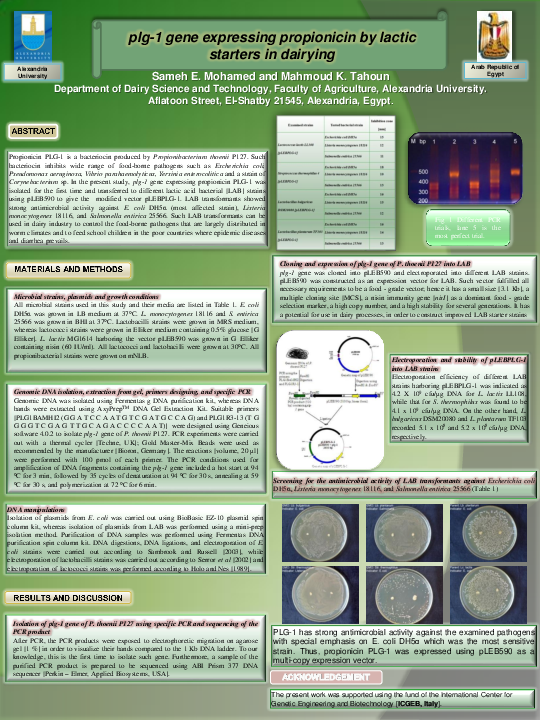 (PPT) plg-1 gene expressing propionicin by lactic starters in dairying
