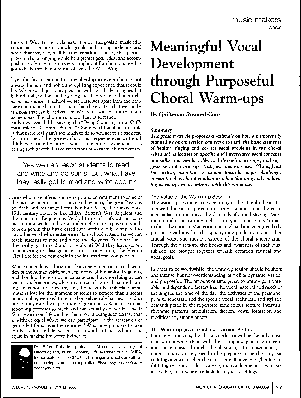 (PDF) Meaningful vocal development through purposeful choral warm-ups