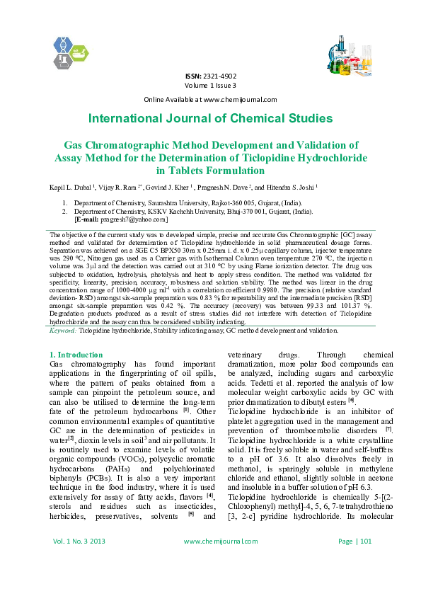 Pdf Gas Chromatographic Method Development And Validation Of Assay
