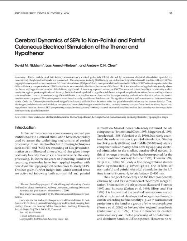 (PDF) Cerebral Dynamics of SEPs to Non-Painful and Painful Cutaneous ...