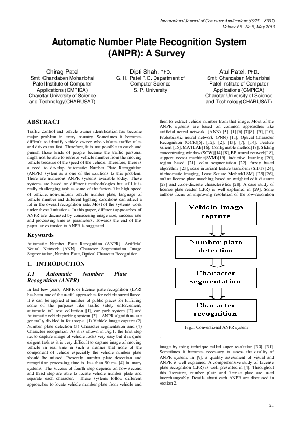 Automatic Number Plate Recognition System (ANPR): A Survey