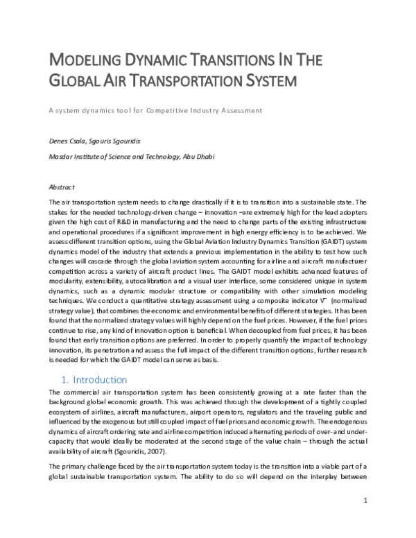 (PDF) Modeling Dynamic Transitions in the Global Air Transportation System