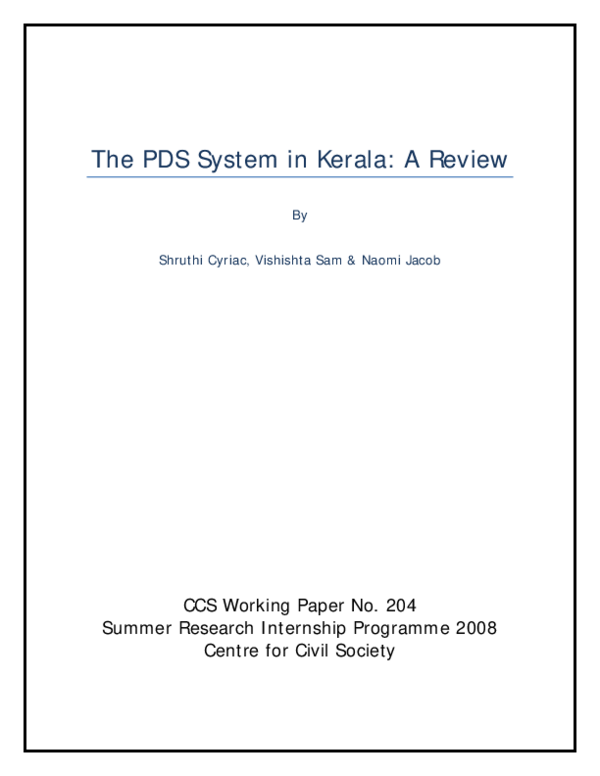 (PDF) The PDS System in Kerala: A Review CCS Working Paper No. 204 ...