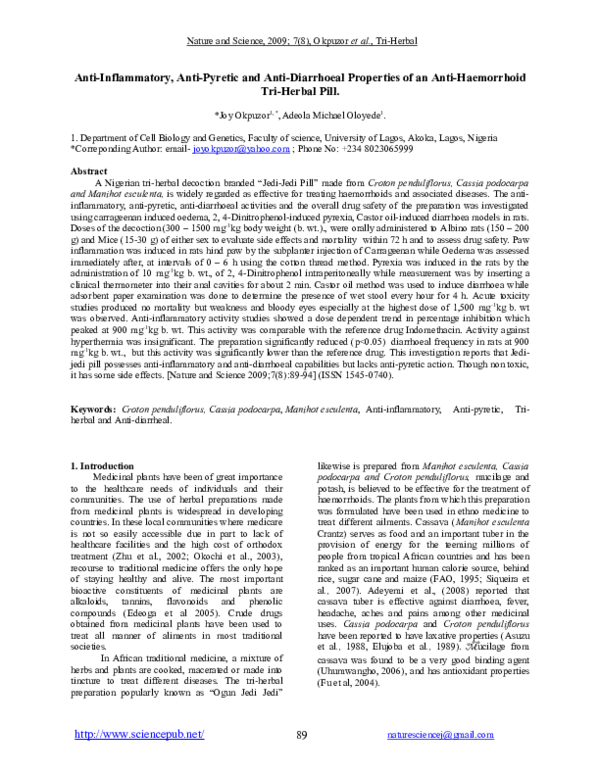 (PDF) Anti-Inflammatory, Anti-Pyretic and Anti-Diarrhoeal Properties of ...