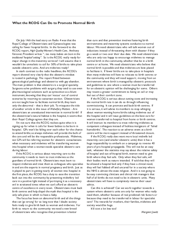(PDF) On What the RCOG Can Do to Promote Normal Birth