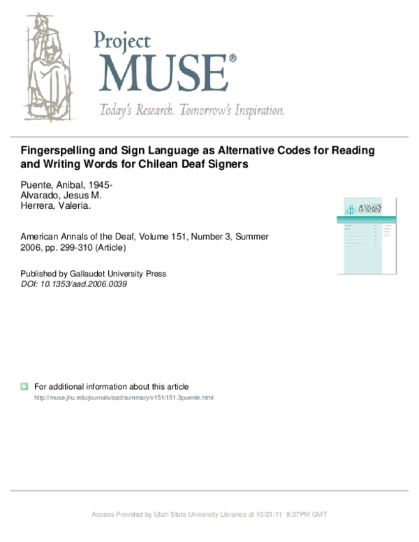 (PDF) Fingerspelling and Sign Language as Alternative Codes for Reading ...