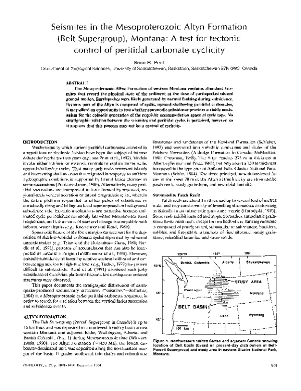 Pratt 1994: Seismites in the Mesoproterozoic Altyn Formation (Belt ...