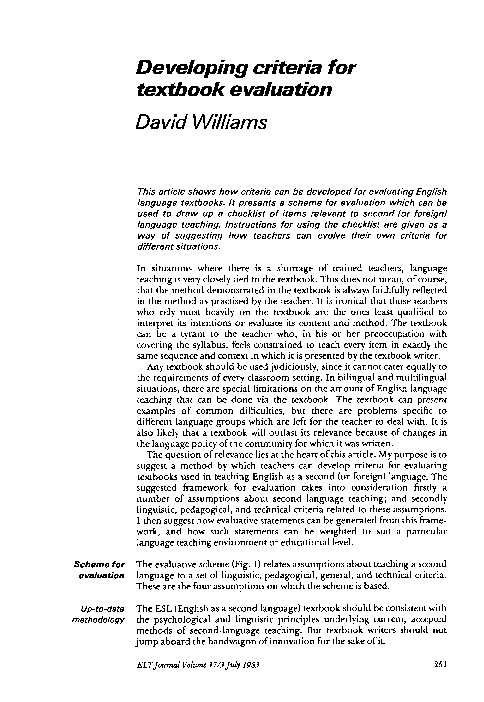 Pdf Developing Criteria For Textbook Evaluation