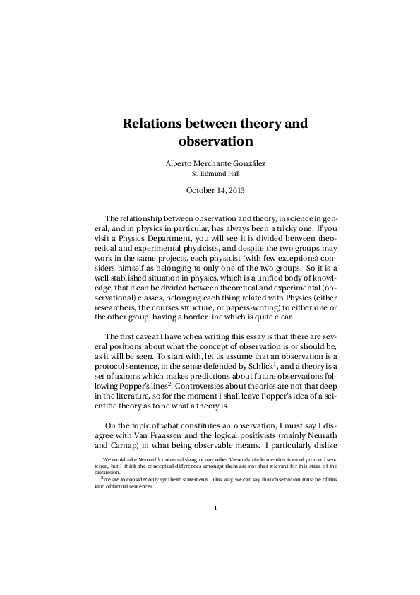 (PDF) Relations between theory and observation