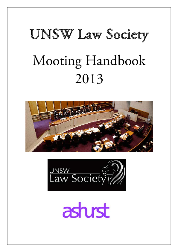 (PDF) UNSW Law Society Mooting Handbook 2013 Contents