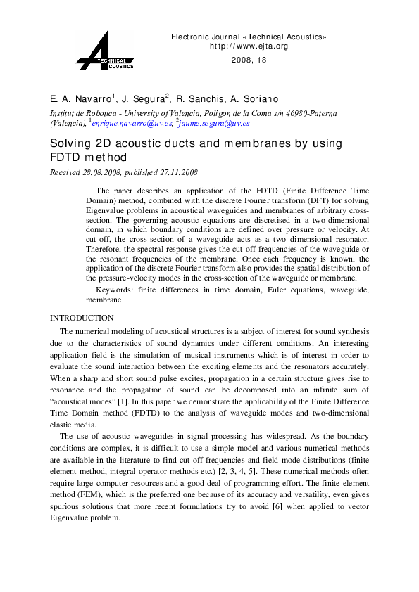 (PDF) Solving 2D acoustic ducts and membranes by using FDTD method