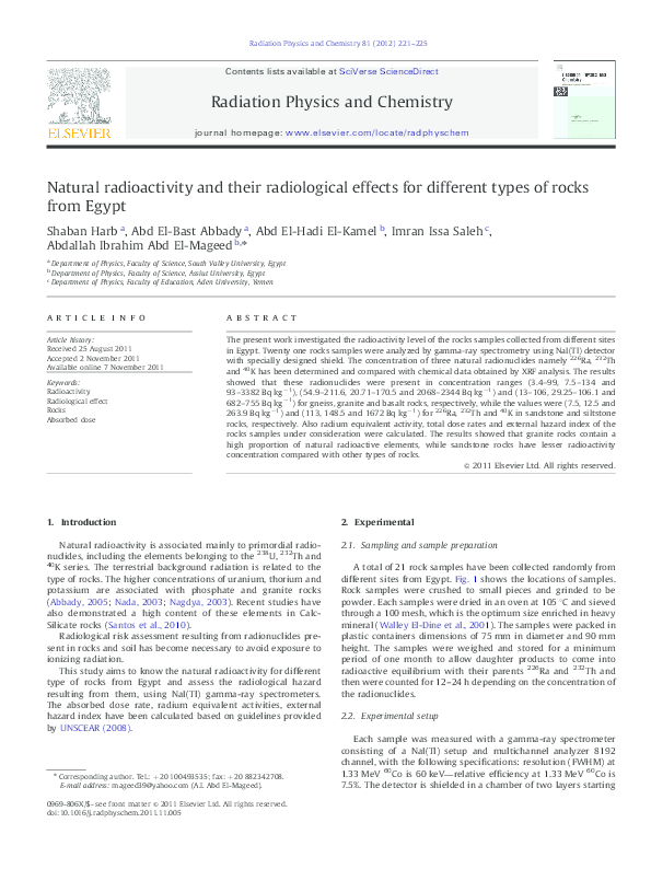 (PDF) Natural radioactivity and their radiological effects for ...