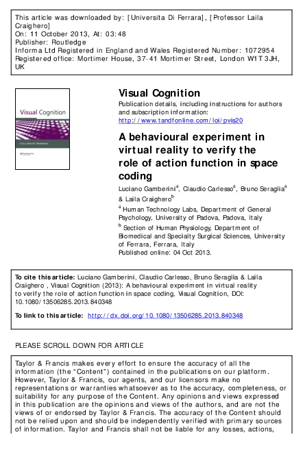 (PDF) A behavioural experiment in virtual reality to verify the role of ...