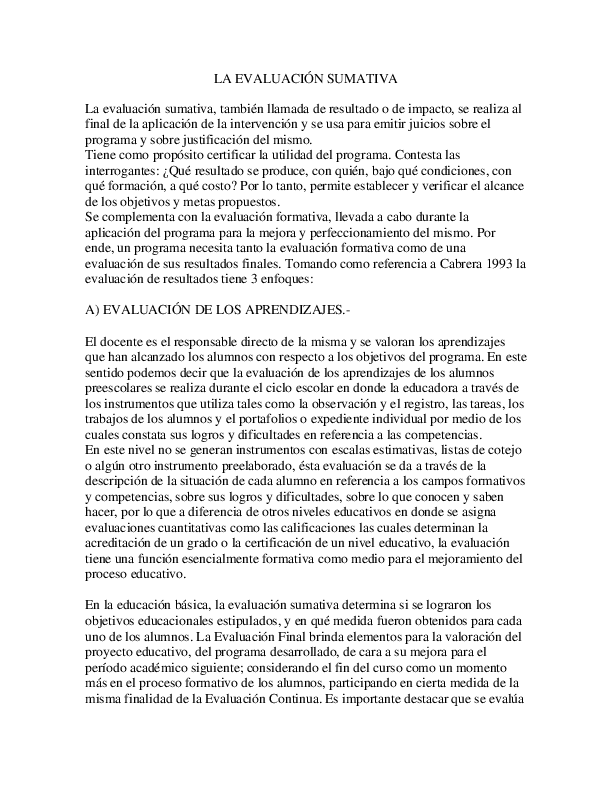 (DOC) LA EVALUACIÓN SUMATIVA La evaluación sumativa