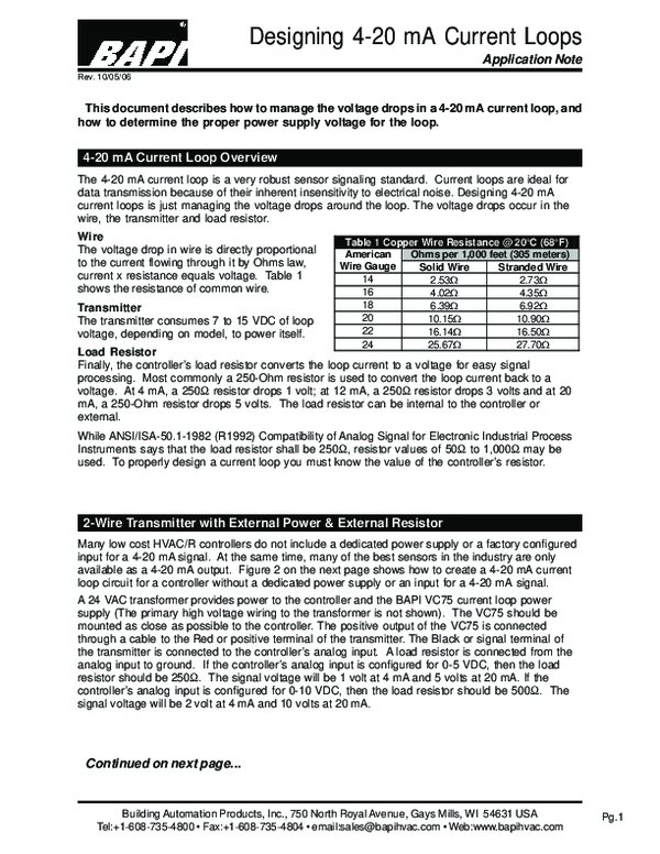 (PDF) Application Note Designing 4-20 mA Current Loops 4-20 mA Current Loop Overview
