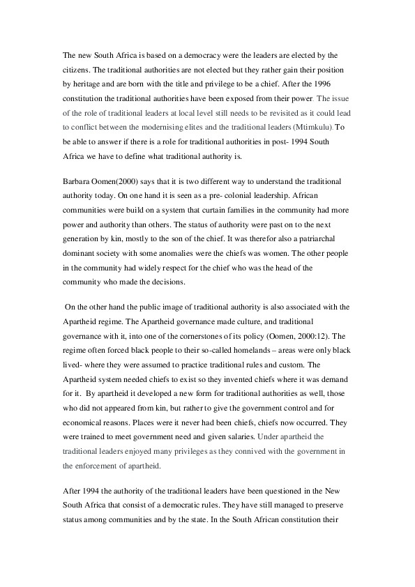 (DOC) Is there a role for traditional leaders in South Africa