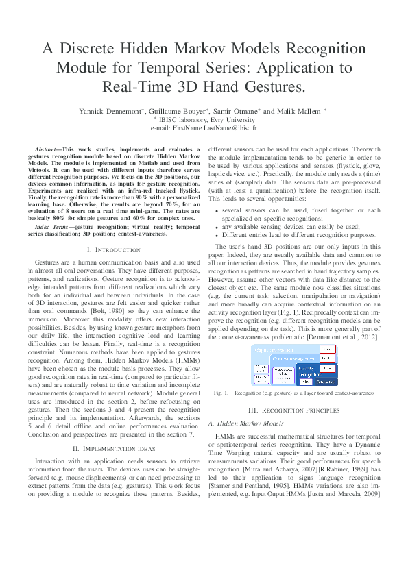 Pdf A Discrete Hidden Markov Models Recognition Module For Temporal Series Application To