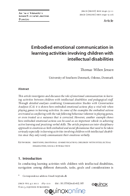 (PDF) Embodied emotional communication in learning activities involving children with ...