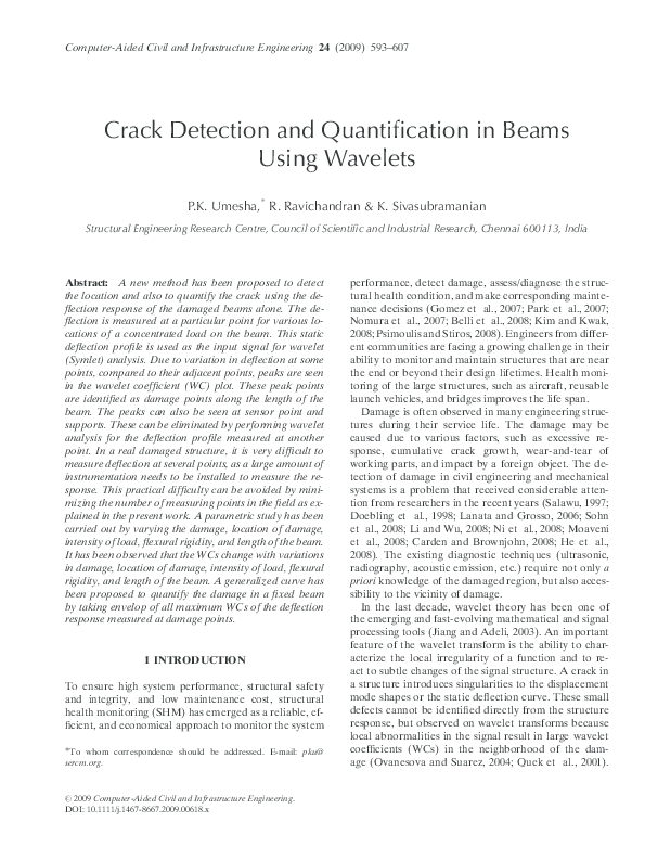 Pdf Crack Detection And Quantification In Beams Using Wavelets