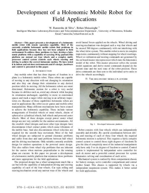 Pdf Development Of A Holonomic Mobile Robot For Field Applications