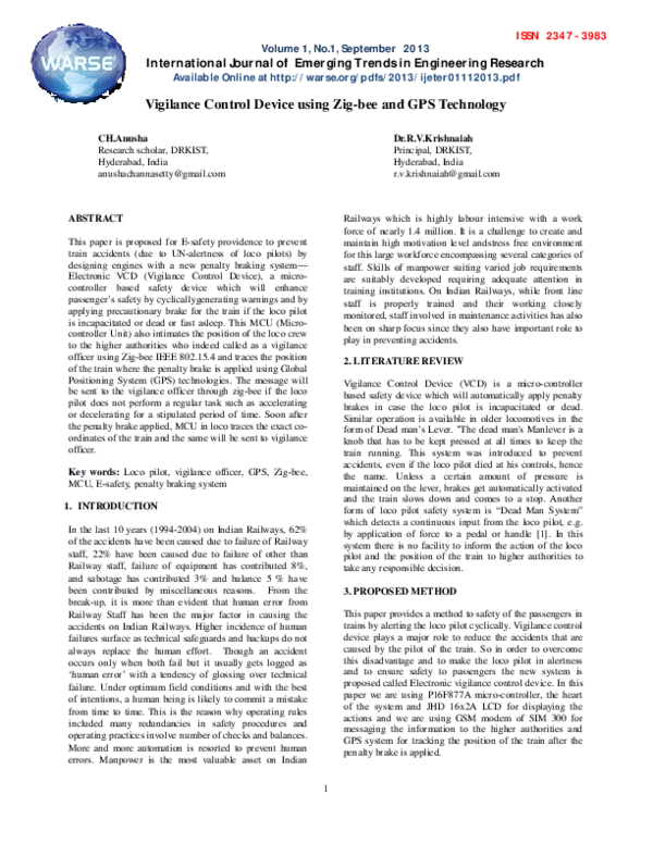 (PDF) Vigilance Control Device using Zig-bee and GPS Technology