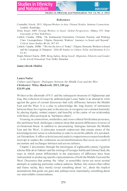 (PDF) Laura Nader, Culture and Dignity: Dialogues between the Middle ...