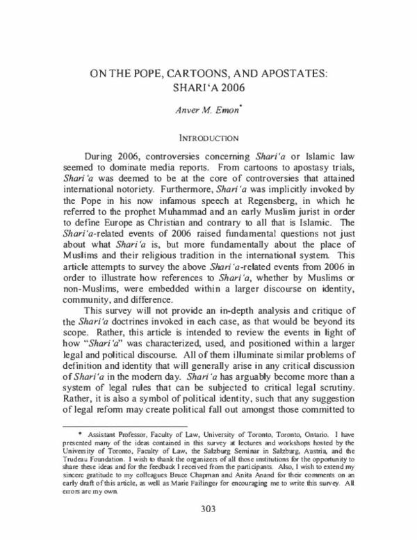 (PDF) On the Pope, Cartoons and Apostates: Sharia 2006