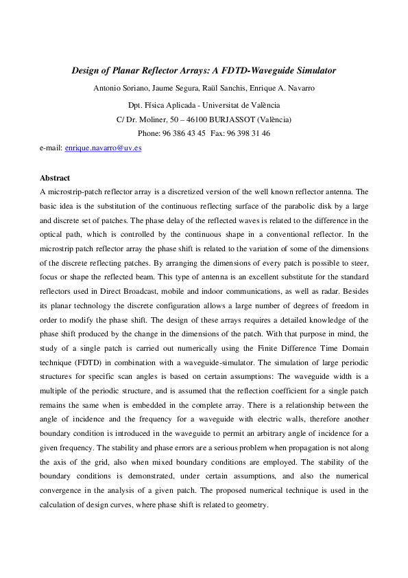 Pdf Design Of Planar Reflector Arrays A Fdtd Waveguide Simulator