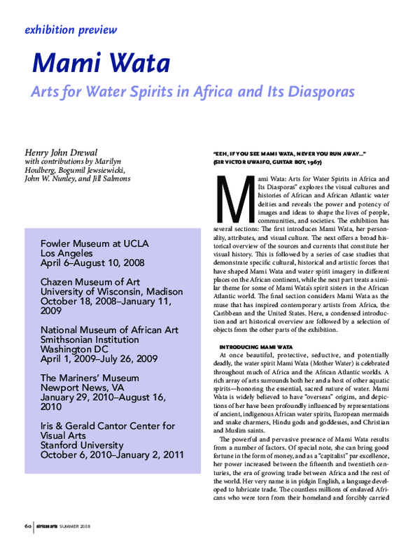 (PDF) Mami Wata Arts for Water Spirits in Africa and Its Diasporas