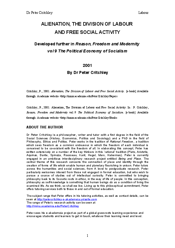 (DOC) Alienation, the Division of Labour and Free Social Activity