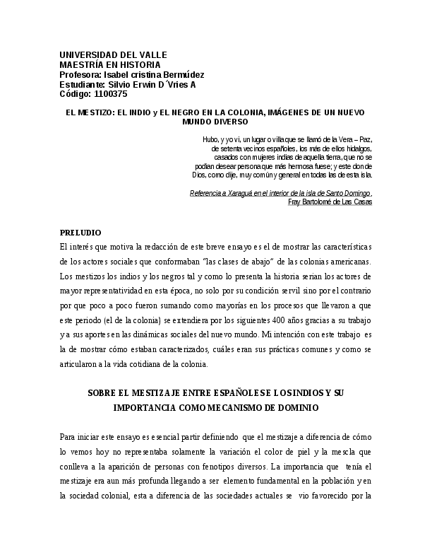 (DOC) EL MESTIZO: EL INDIO y EL NEGRO EN LA COLONIA, IMÁGENES DE UN ...