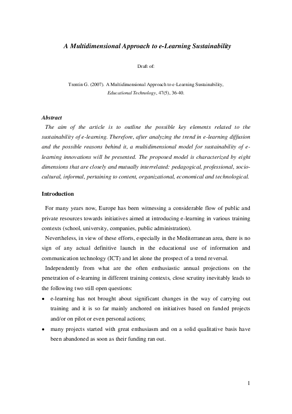 (PDF) A Multidimensional Approach to E-Learning Sustainability