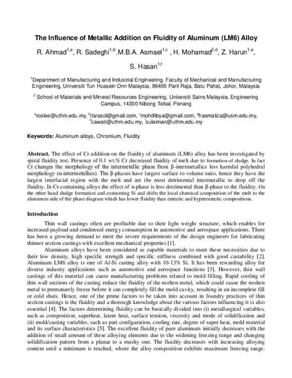(DOC) The Influence of Metallic Addition on Fluidity of Aluminum (LM6 ...