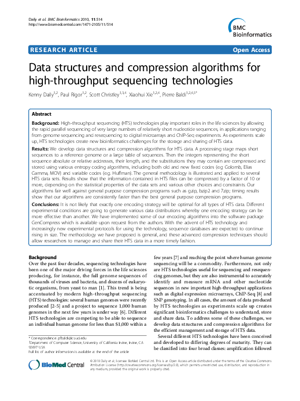 (PDF) Data structures and compression algorithms for high-throughput ...