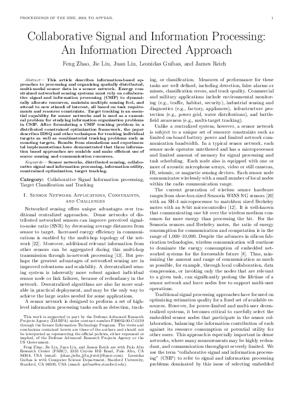 (PDF) Collaborative Signal and Information Processing: An Information-Directed Approach