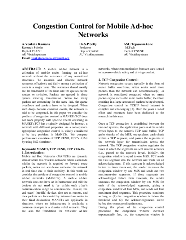 Doc Congestion Control For Mobile Ad Hoc Networks Venkataramana Attada