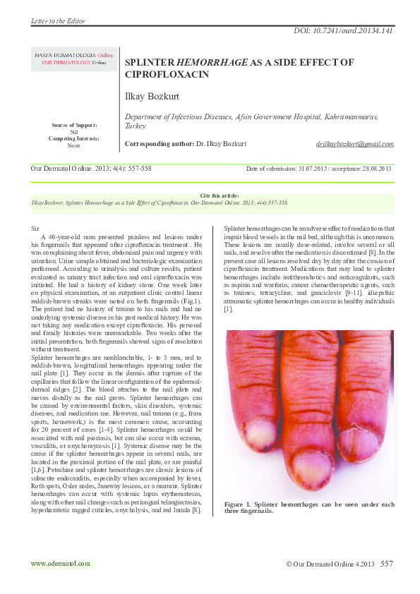 (PDF) Splinter Hemorrhage as a Side Effect of Ciprofloxacin