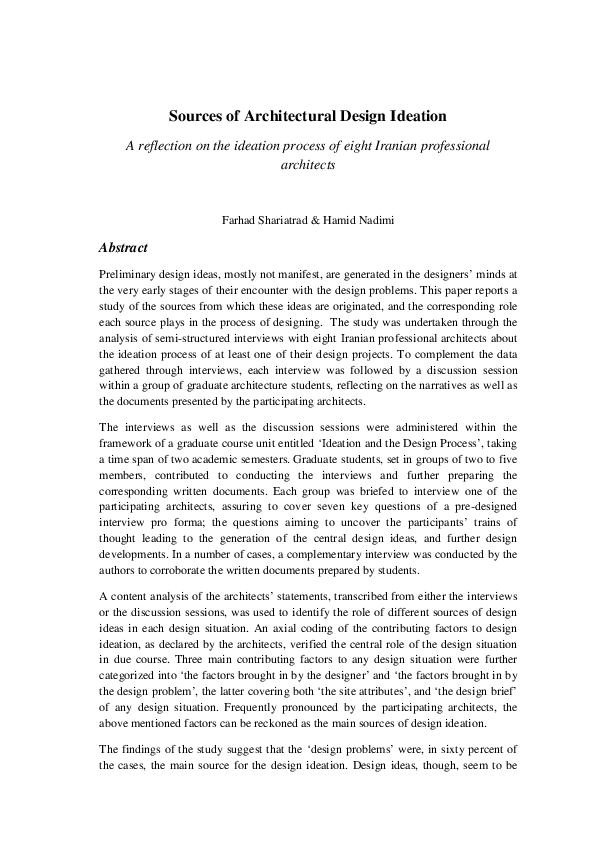 (PDF) Sources of Architectural Design Ideation A reflection on the ...