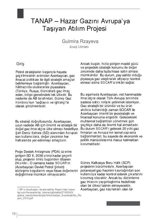 (PDF) TANAP – Hazar Gazını Avrupa’ya Taşıyan Atılım Projesi