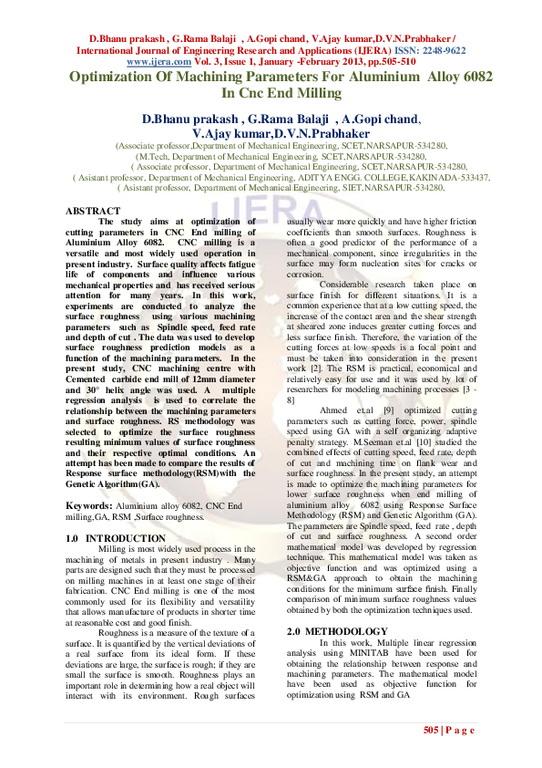 Pdf Optimization Of Machining Parameters In Aluminum Alloy