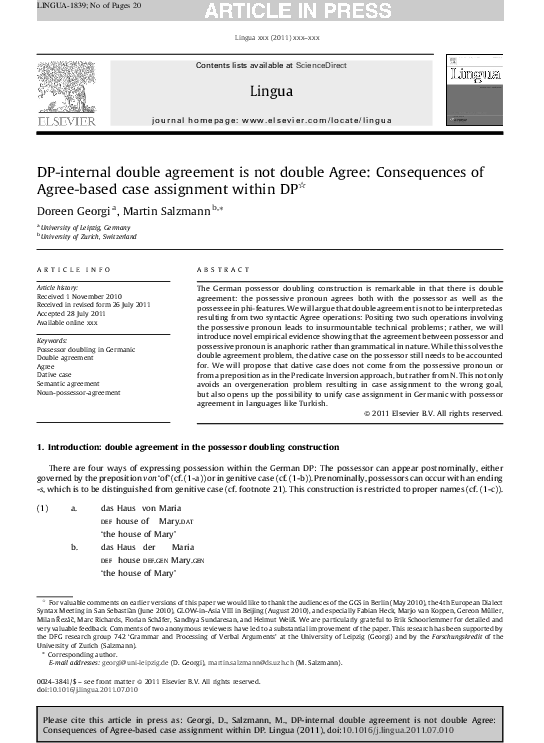 (PDF) 2011d (with Doreen Georgi) DP-internal double agreement is not ...