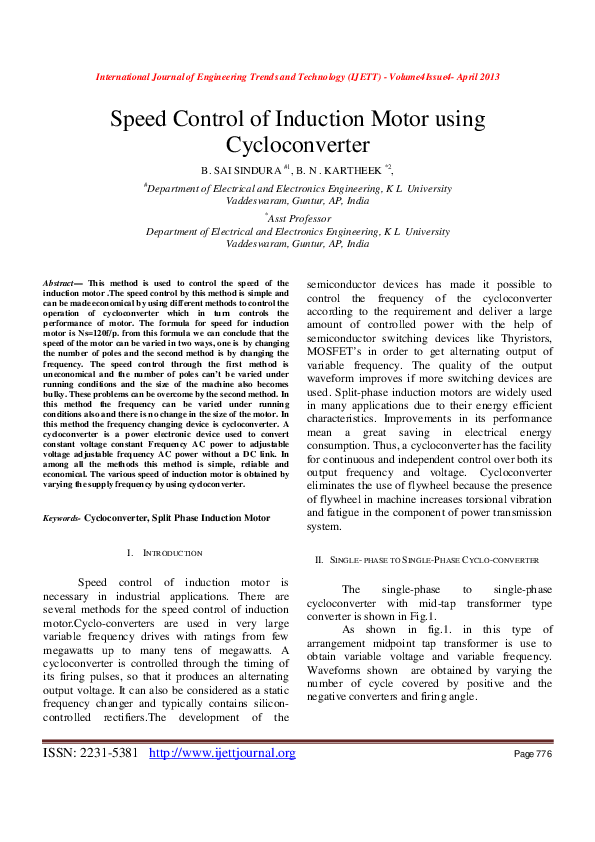(PDF) Speed Control of Induction Motor using Cycloconverter