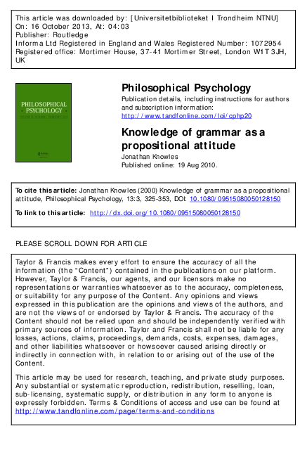(PDF) Knowledge of grammar as a propositional attitude